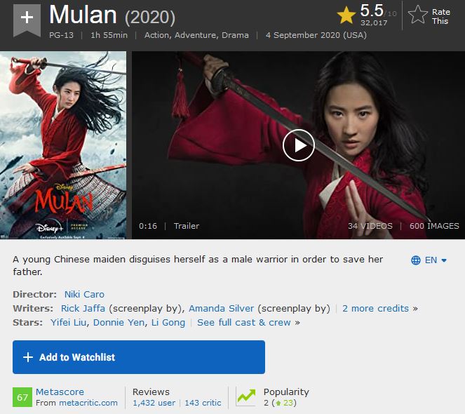 Disney Mulan Business And Politics Disaster - Alan Yu